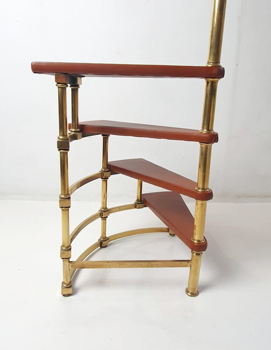 Antique Leather And Brass Library Steps For Sale At Pamono