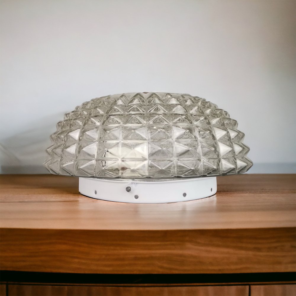 Portuguese Semi-Sphere Clear Crystal Glass Flush Mount Lamps, 1970s ...