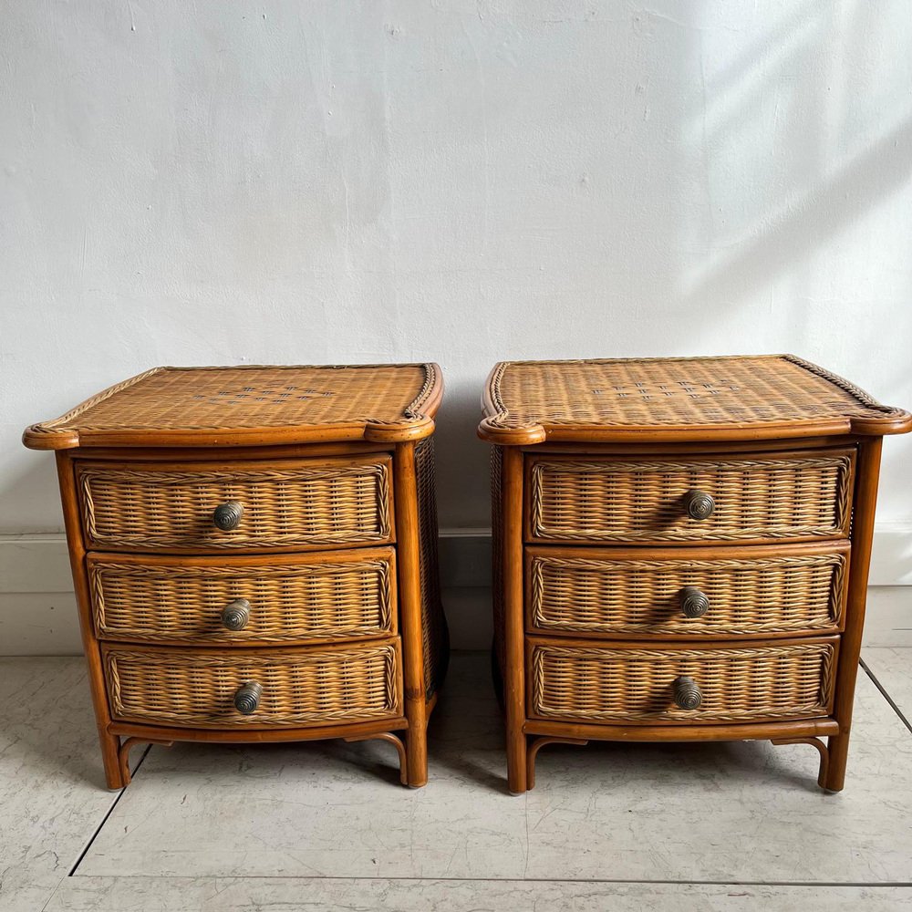 Wicker Bedside Tables, 1980s, Set of 2 for sale at Pamono