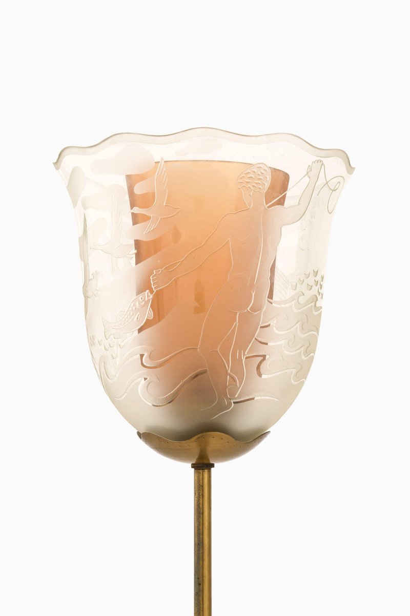 Floor Lamp in Double Glass Shades and Brass by Bo Notini, 1940s for ...