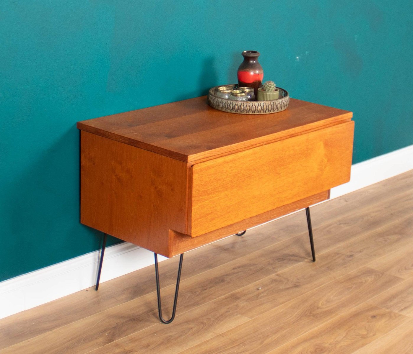 Vintage Teak Console Table with Drawer, 1960s for sale at Pamono