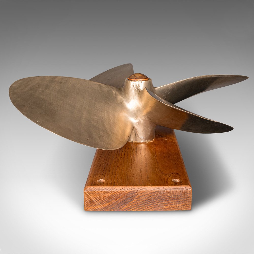 Large Vintage English Ship Propeller Display in Bronze and Oak, 1950s ...