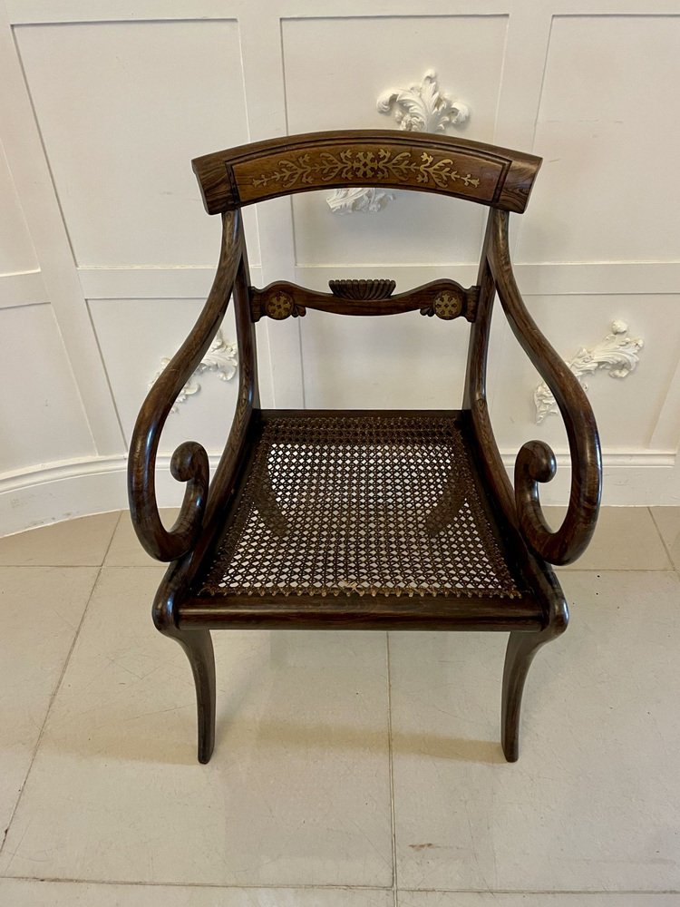 Antique Regency Rosewood & Brass Inlaid Dining Chairs, 1825, Set of 8 ...