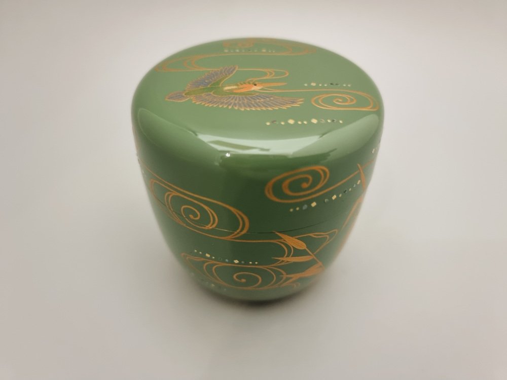 Vintage Japanese Netsuke Matcha Container with Maki-E Lacquer in Sage ...