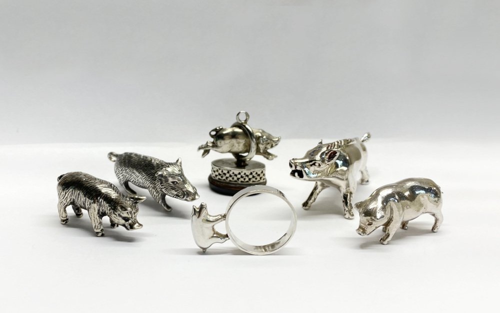 Miniature Silver Pigs & Wild Boar, 1990s, Set of 6 for sale at Pamono