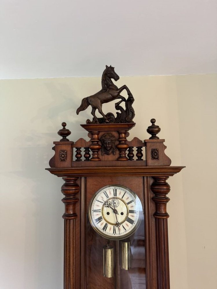 Antique Victorian Carved Walnut Wall Clock, Vienna, Austria, 1880s for ...