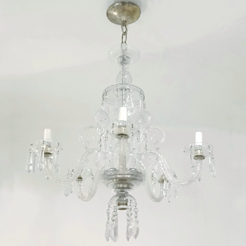 Bohemian Cut Lead Crystal Chandelier, 1930s for sale at Pamono