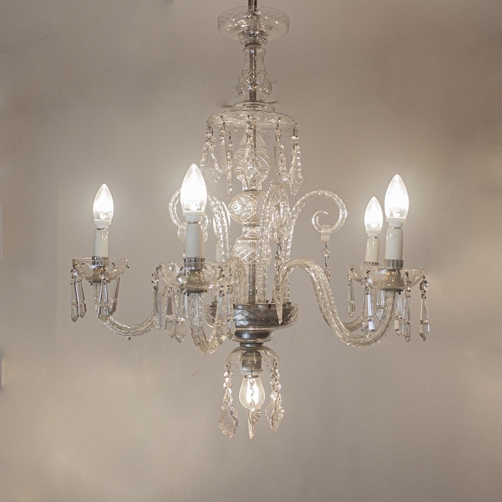 Bohemian Cut Lead Crystal Chandelier, 1930s for sale at Pamono
