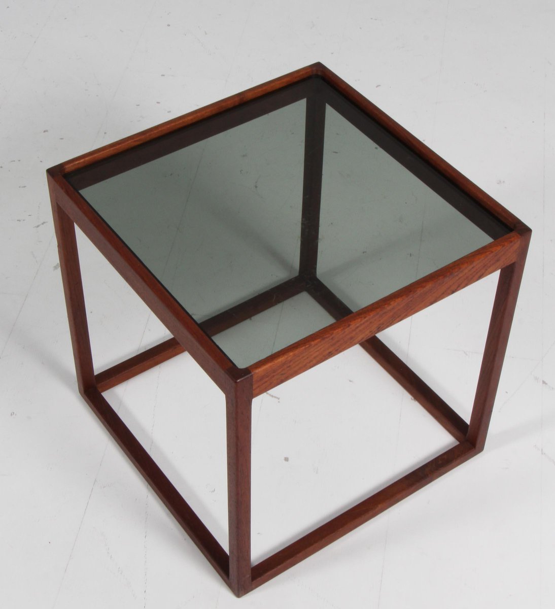 Vintage Cube Table in Teak and Smoked Glass by Kurt Østervig, 1960s for ...