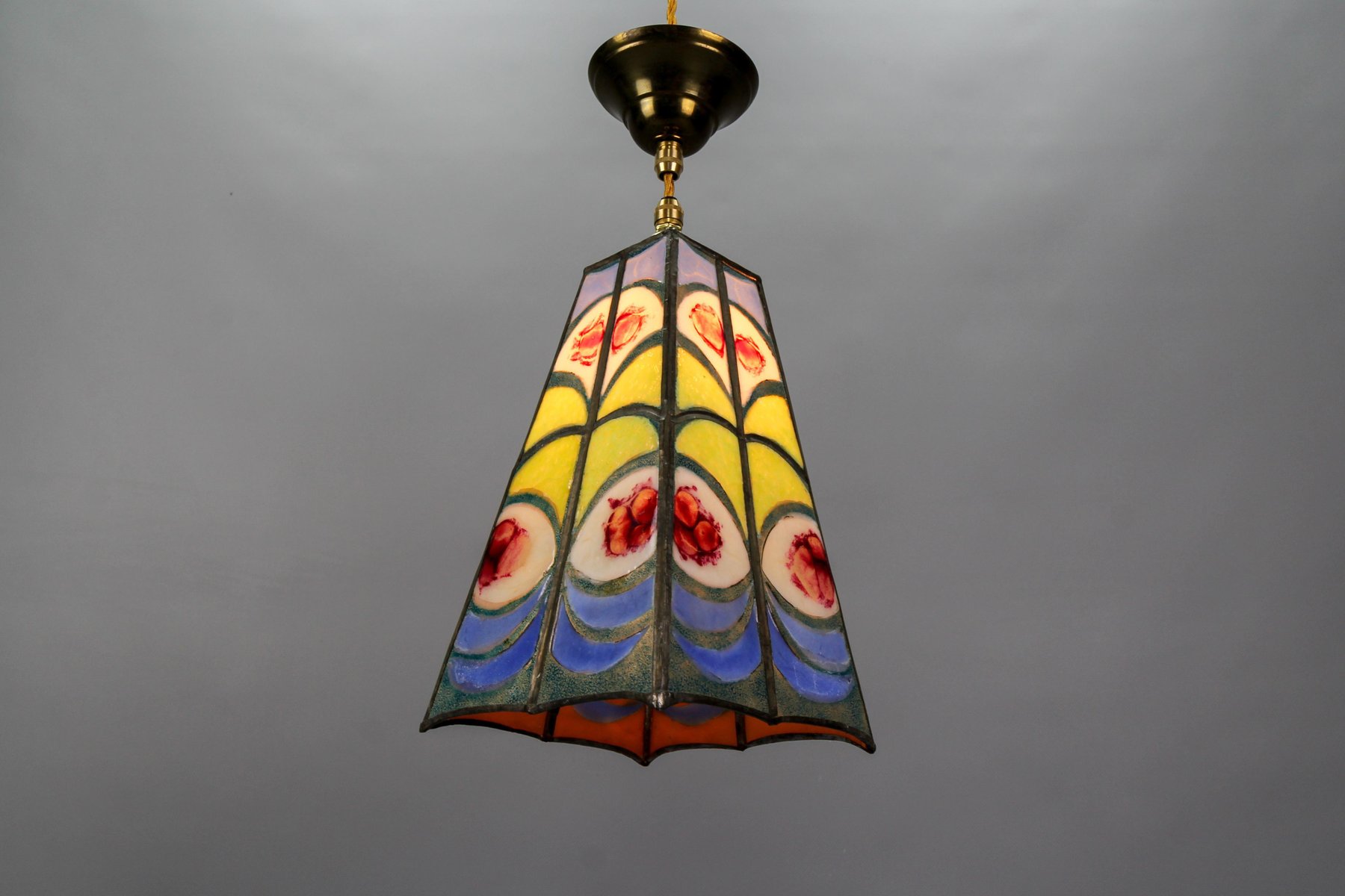 Mid-Century Blue, Yellow and Red Stained Glass Pendant Light, 1970s for ...