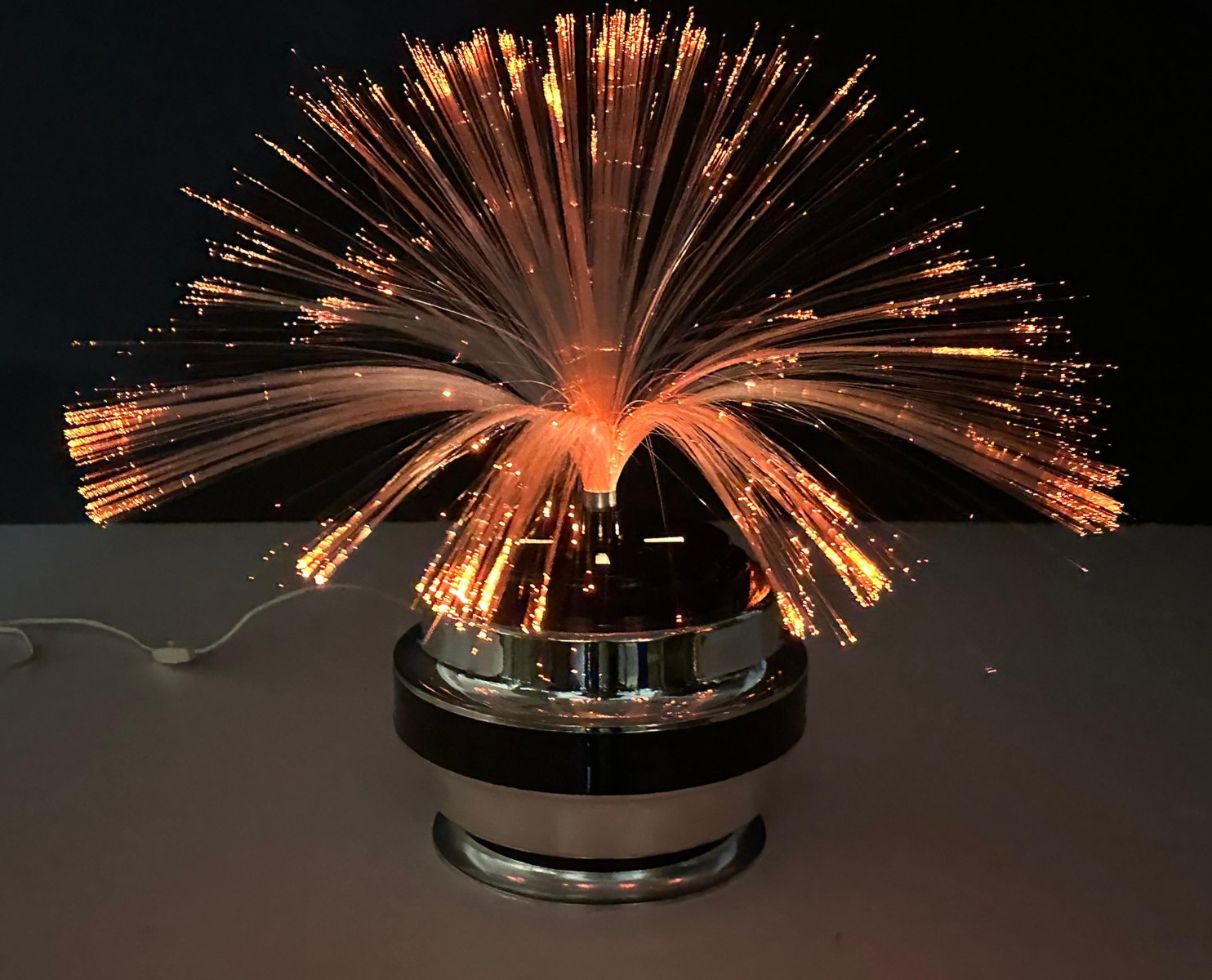 Fiber Optic and Chrome Round Table Lamp by Cima International, Italy ...