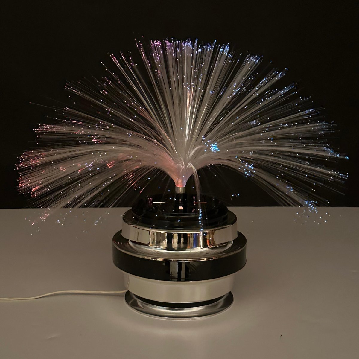 Fiber Optic and Chrome Round Table Lamp by Cima International, Italy ...