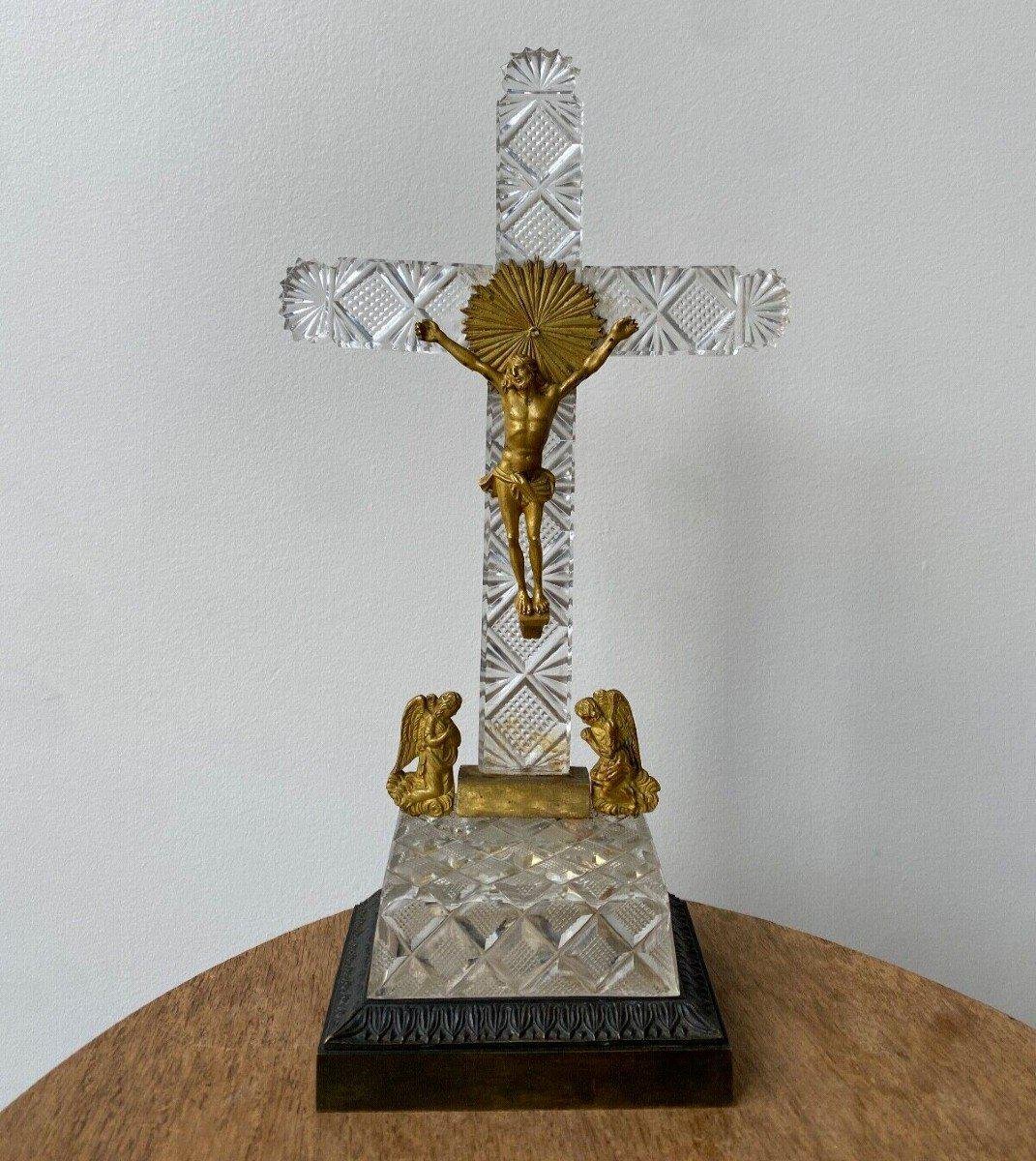 Crucifix in Cut Crystal and Gilded Bronze for sale at Pamono