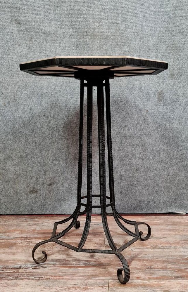 Ceremonial Pedestal Table in Hammered Silver Iron inthe style of Edgar ...