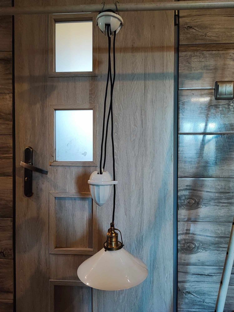 Porcelain Counterweight Ceiling Light, 1920s for sale at Pamono