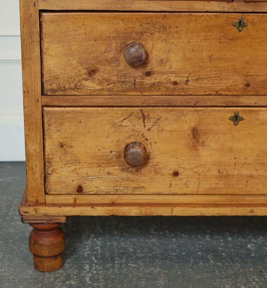 Antique Late Victorian Pine Chest of Drawers with Original Turned ...