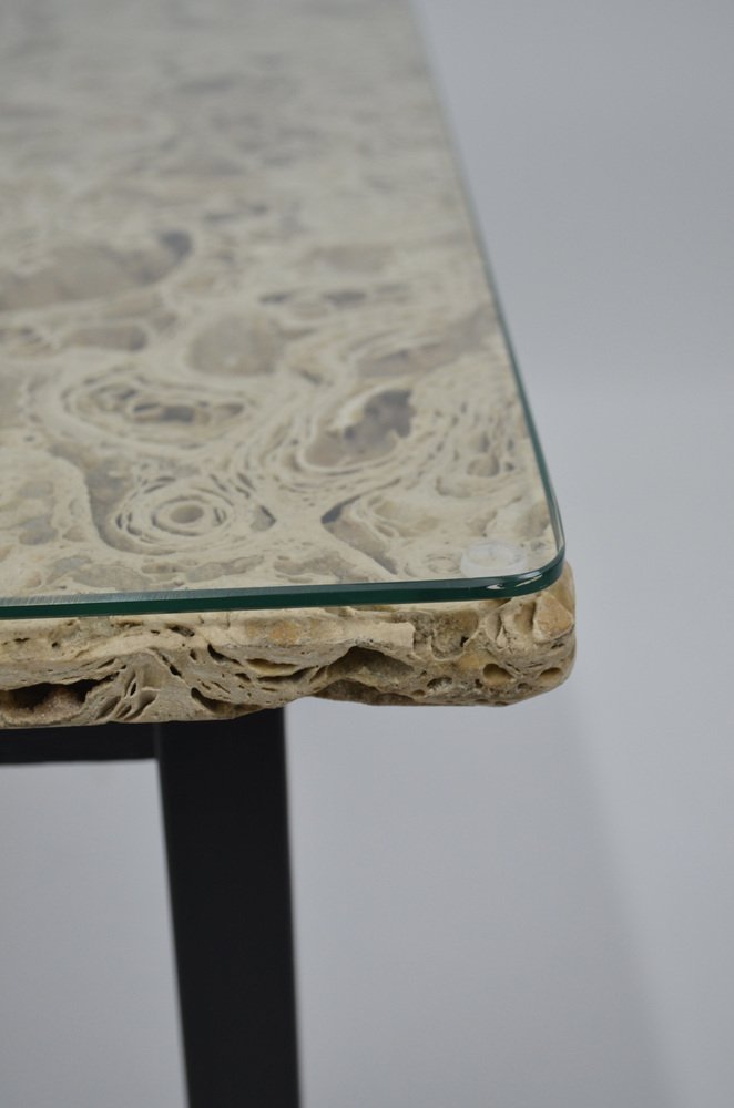 Vintage Travertine and Glass Coffee Table for sale at Pamono