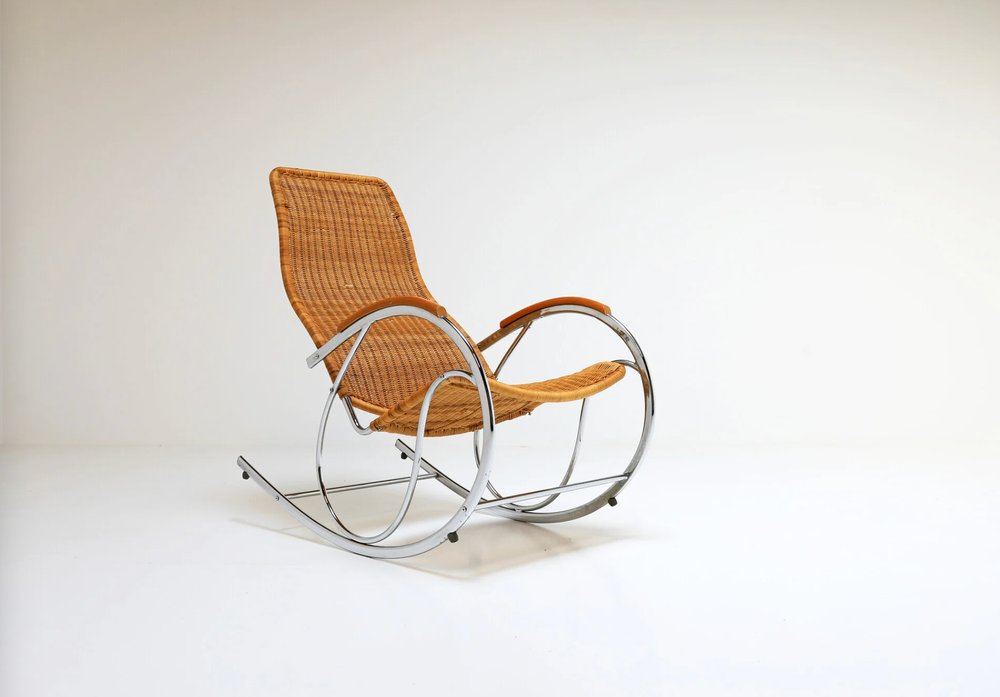 Vintage Wicker Rocking Chair, 1970s for sale at Pamono