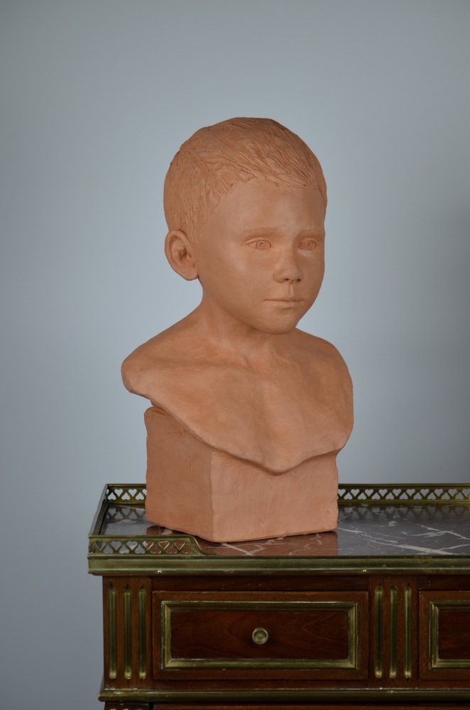 Bust Sculpture of a Child in Terracotta, 2006 for sale at Pamono