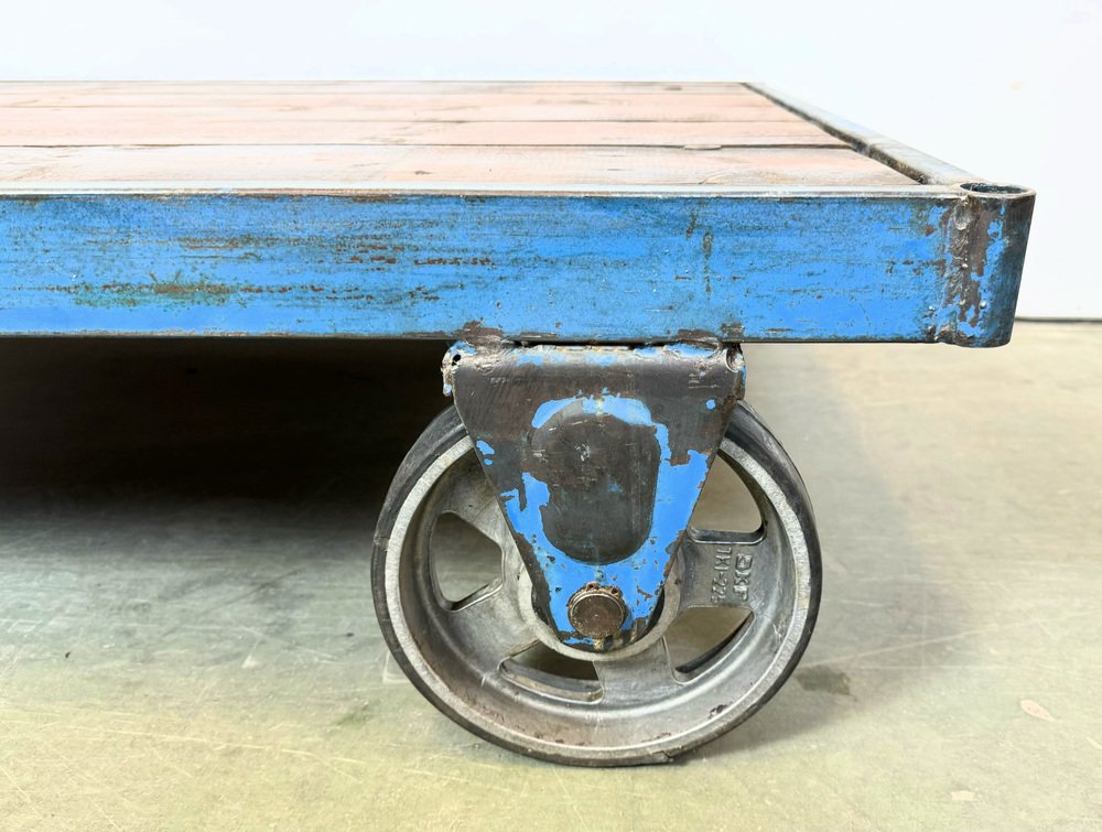 Large Industrial Blue Coffee Table Cart, 1960s for sale at Pamono