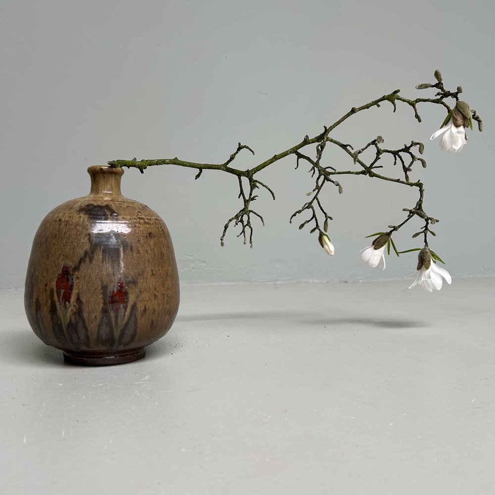 Wood-Fired Ceramic Ikebana Flower Vase, (Hizen) Kuromuta Yaki, Maruta ...