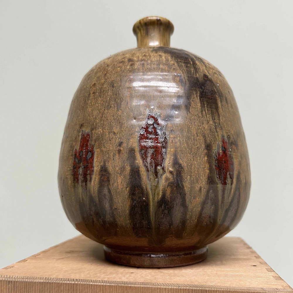 Wood-Fired Ceramic Ikebana Flower Vase, (Hizen) Kuromuta Yaki, Maruta ...