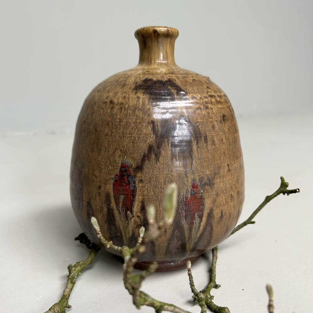 Wood-Fired Ceramic Ikebana Flower Vase, (Hizen) Kuromuta Yaki, Maruta ...