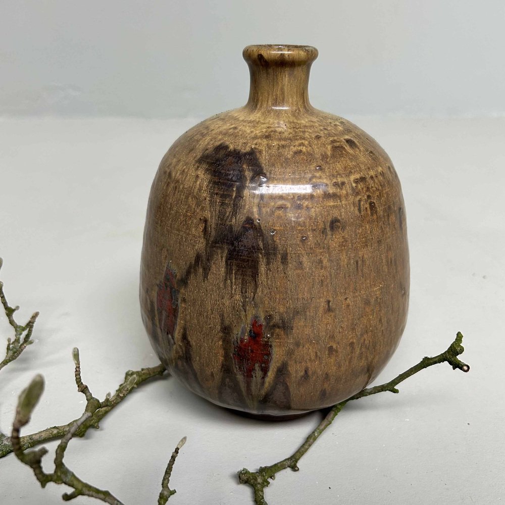 Wood-Fired Ceramic Ikebana Flower Vase, (Hizen) Kuromuta Yaki, Maruta ...