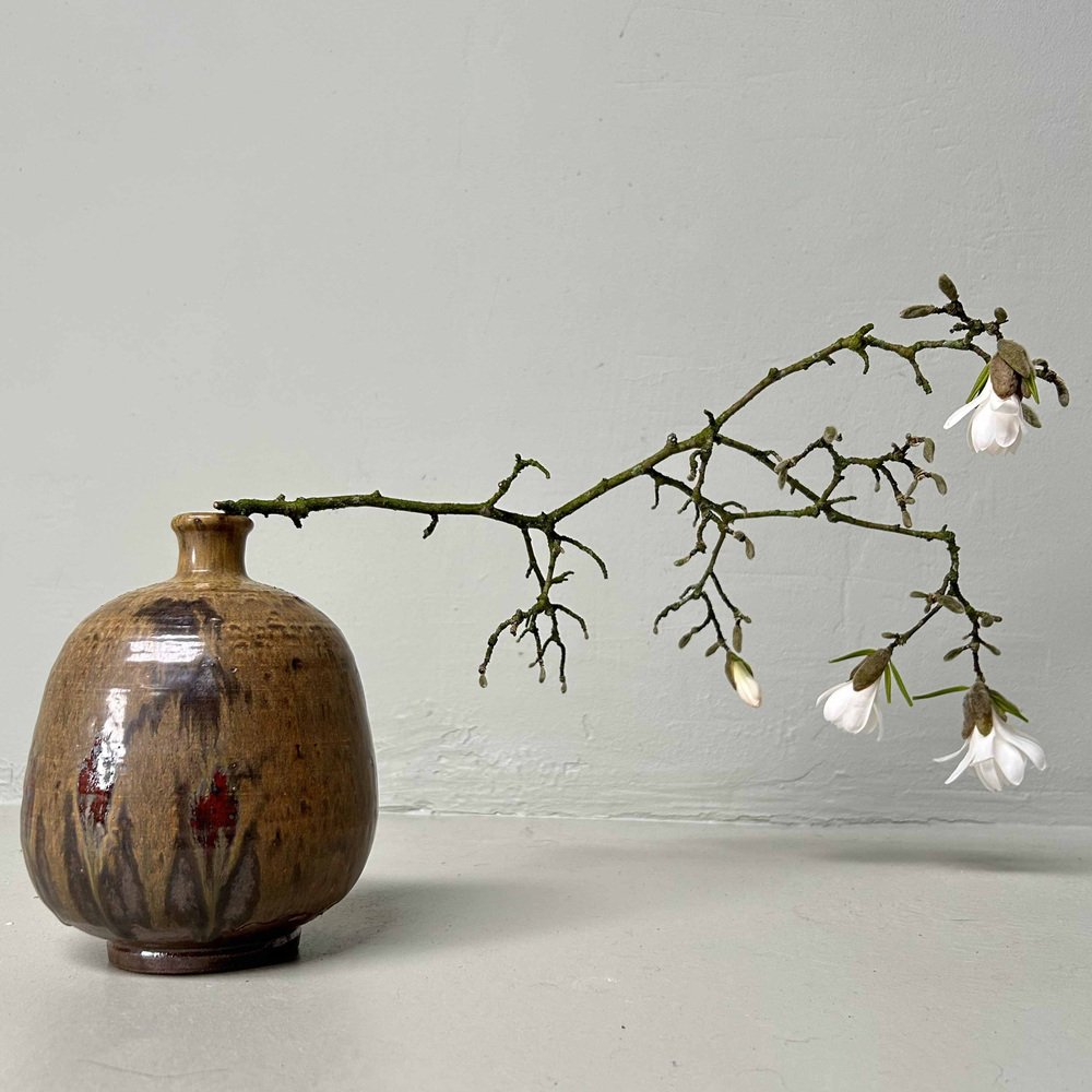 Wood-Fired Ceramic Ikebana Flower Vase, (Hizen) Kuromuta Yaki, Maruta ...