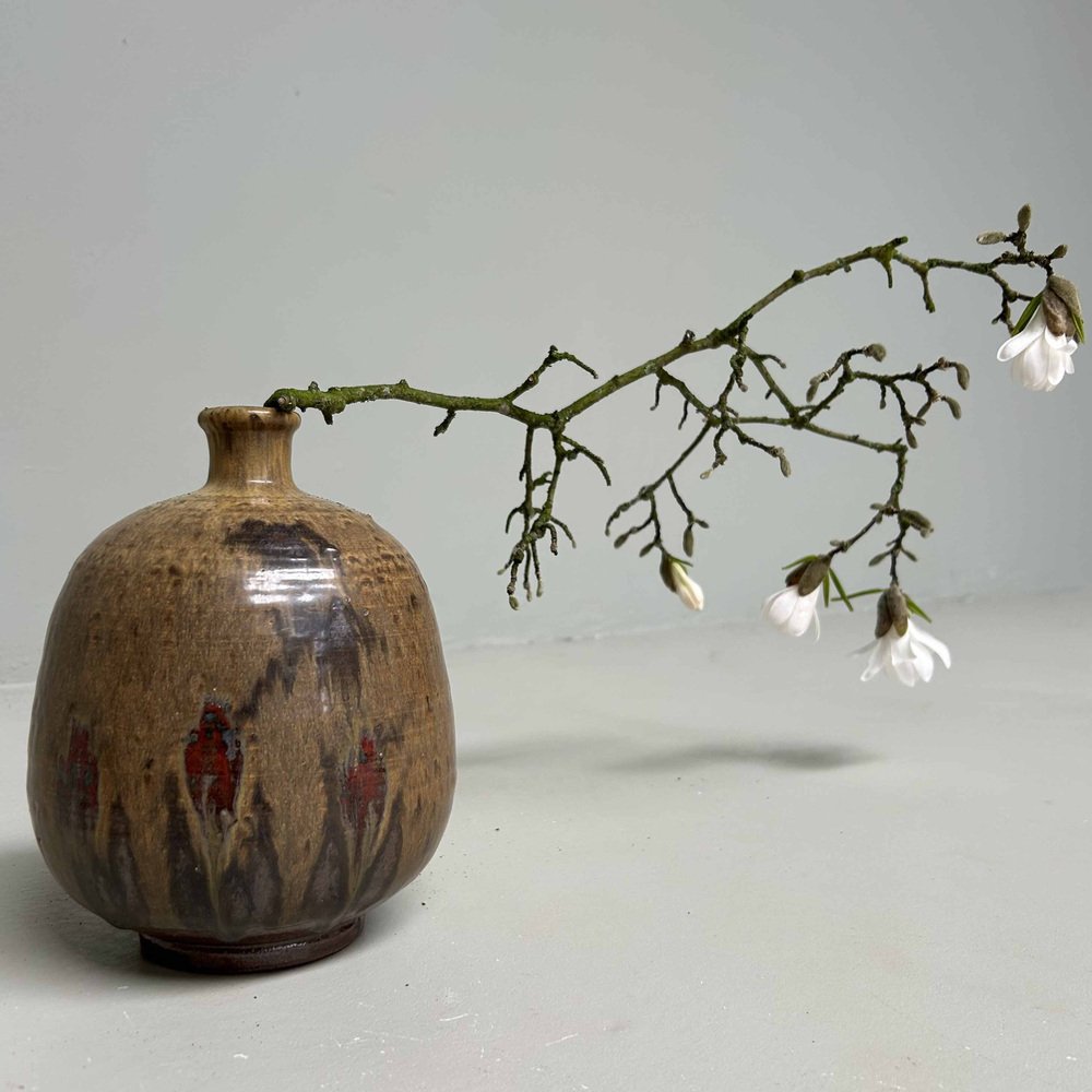 Wood-Fired Ceramic Ikebana Flower Vase, (Hizen) Kuromuta Yaki, Maruta ...