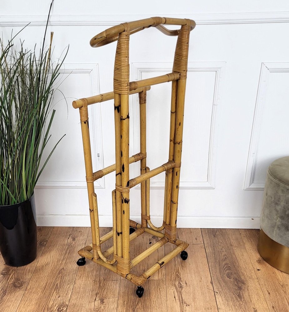 Italian Bohemian French Riviera Bamboo & Rattan Valet Stand, 1960s for ...