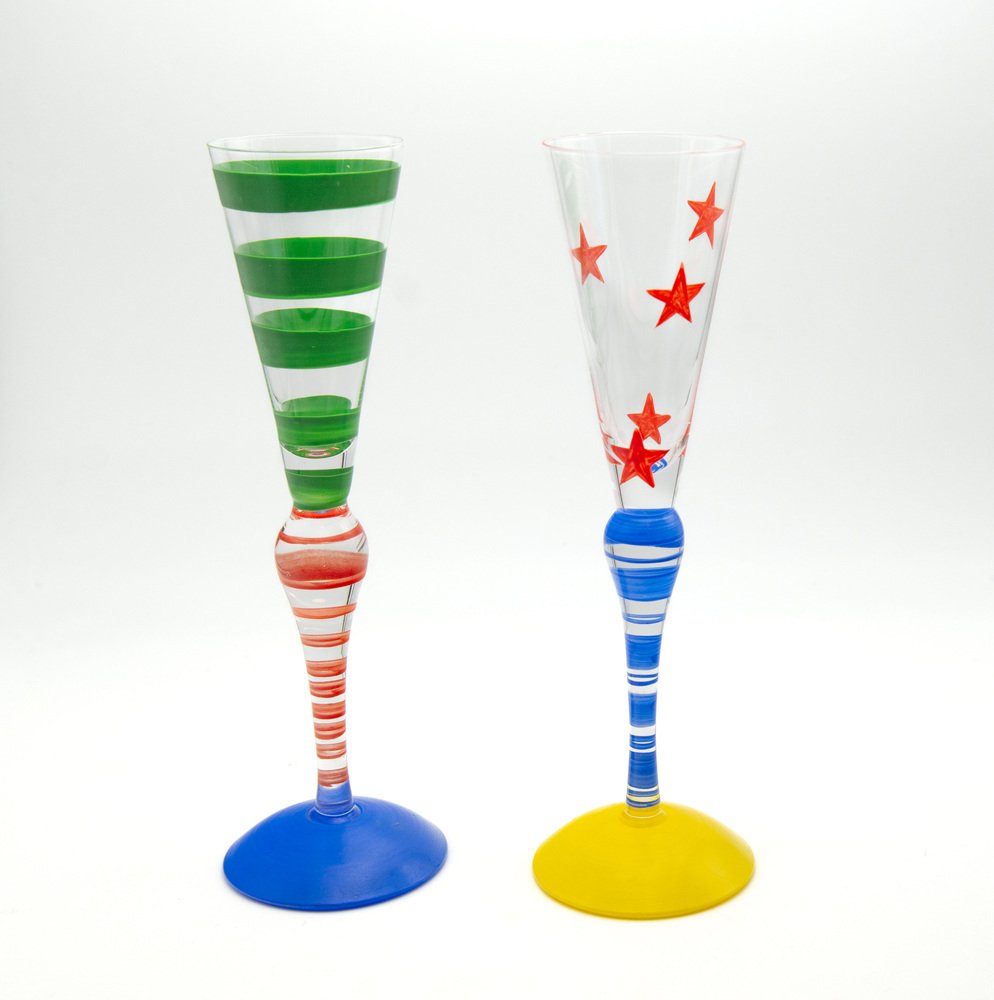 Clown Champagne Flutes by Anne Nilsson for Orrefors, Sweden, 1992, Set ...