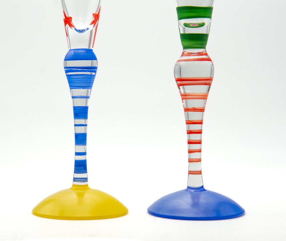 Clown Champagne Flutes by Anne Nilsson for Orrefors, Sweden, 1992, Set ...