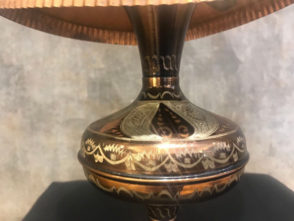Antique Hand-Carved Metal Lamp for sale at Pamono