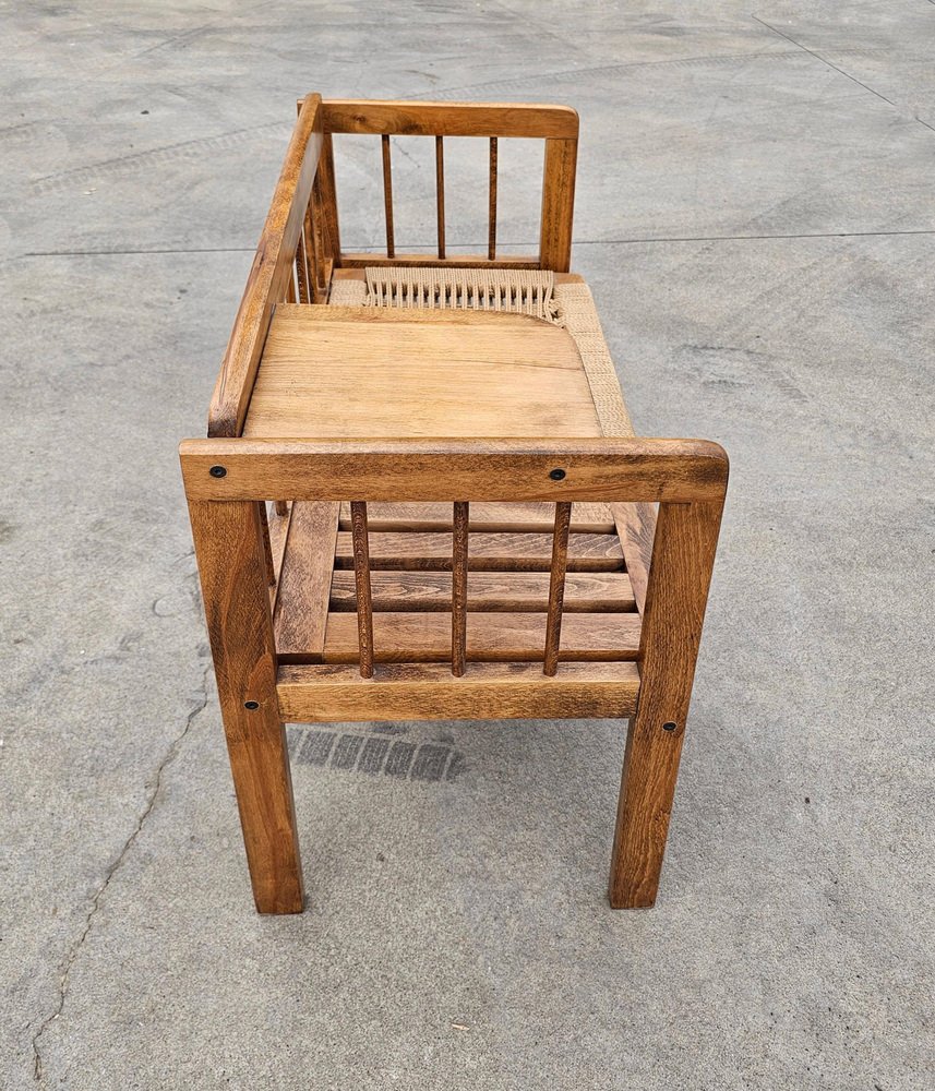Mid-Century Modern Telephone Bench with Danish Paper Cord Seat, Former ...
