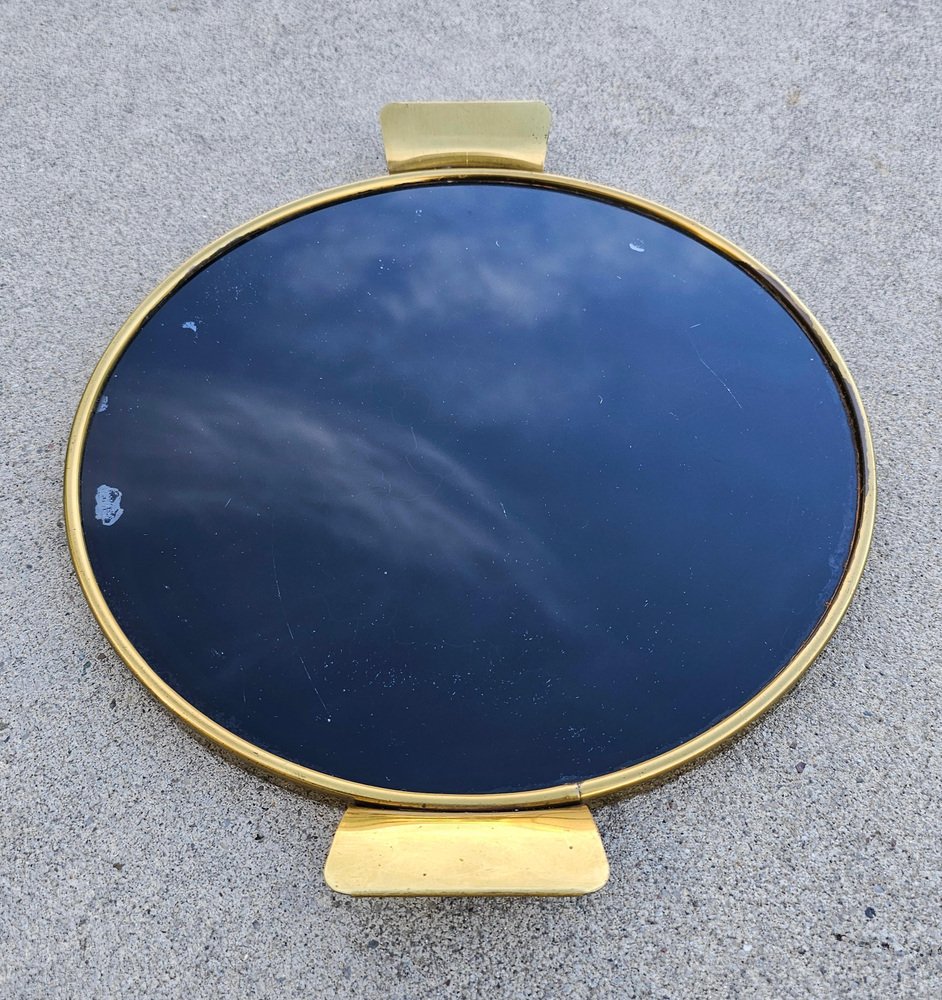 Mid-Century Modern Brass and Black Glass Serving Tray attributed to ...