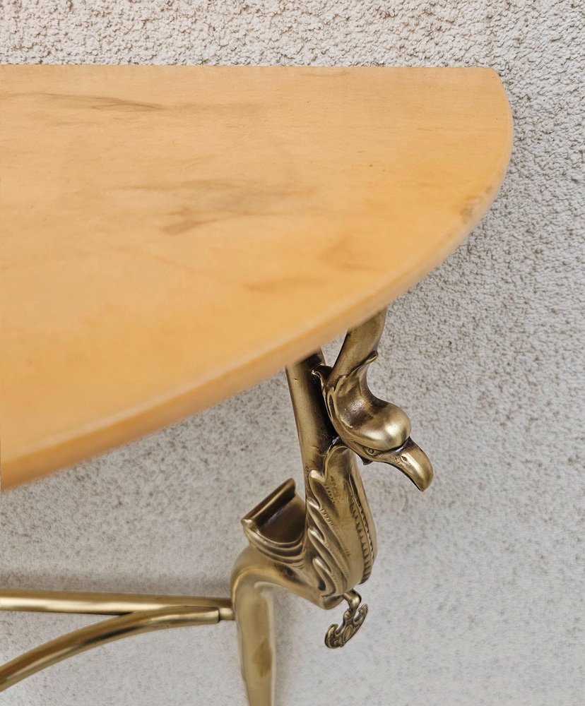 Hollywood Regency Brass Console Table with Semi-Circular Marble Top ...