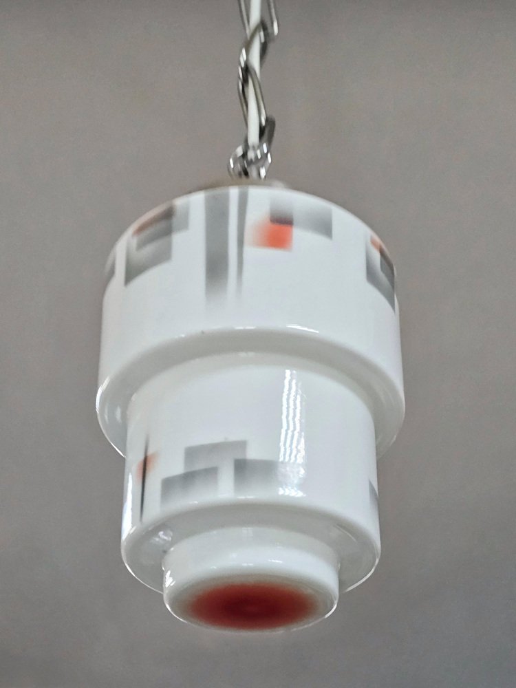 Art Deco Stepped Skyscraper Pendant Light in White Opaline Glass ...