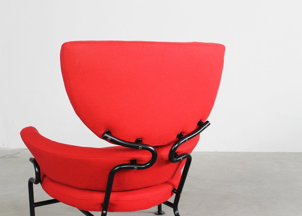 PL19 or Tre Pezzi Lounge Chair in Red Fabric by Franco Albini for Poggi ...