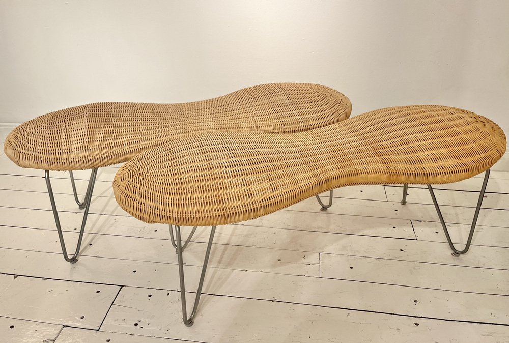Rattan Model Peanut Benches from Ikea, 1990s, Set of 2 for sale at Pamono