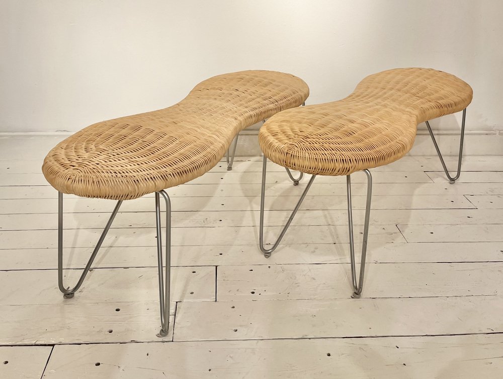 Rattan Model Peanut Benches from Ikea, 1990s, Set of 2 for sale at Pamono