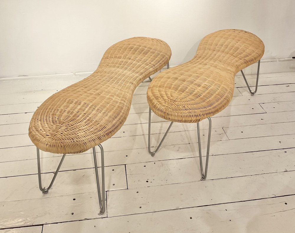 Rattan Model Peanut Benches from Ikea, 1990s, Set of 2 for sale at Pamono
