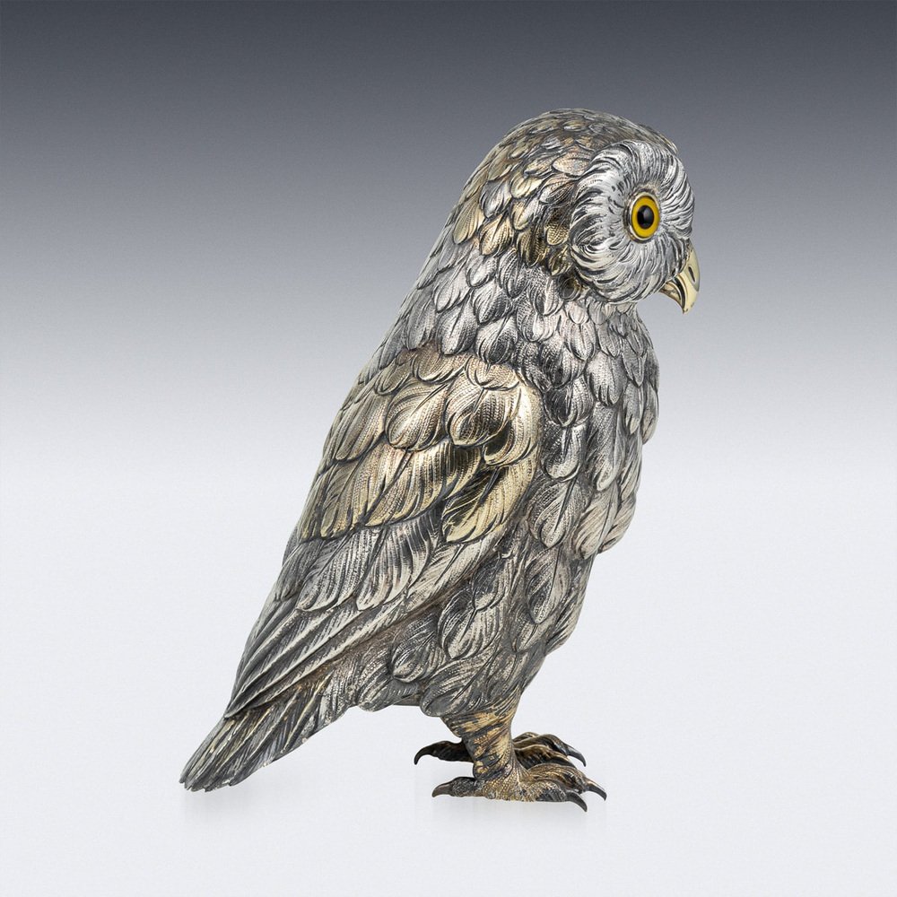 20th Century German Silver Owl Figure from Hanau, 1920 for sale at Pamono
