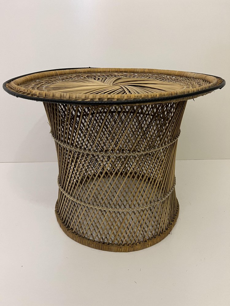 Mid-Century Wicker Drum Table in Bamboo by Franco Albini, 1950s for sale at Pamono