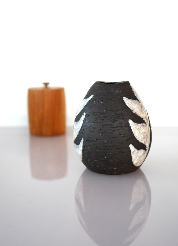 Vintage Danish Pottery Vase with Graphic Monochrome Design and Glazing ...