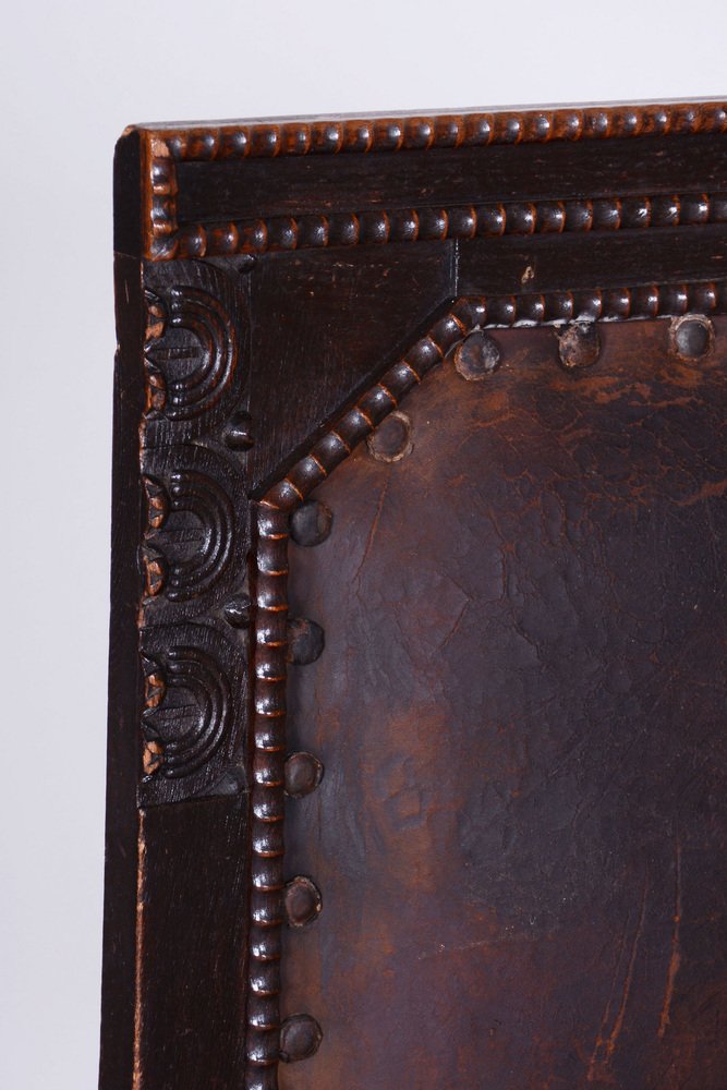 Czech Cubist Chairs in Oak and Red Leather by Josef Gočár, 1910s, Set ...