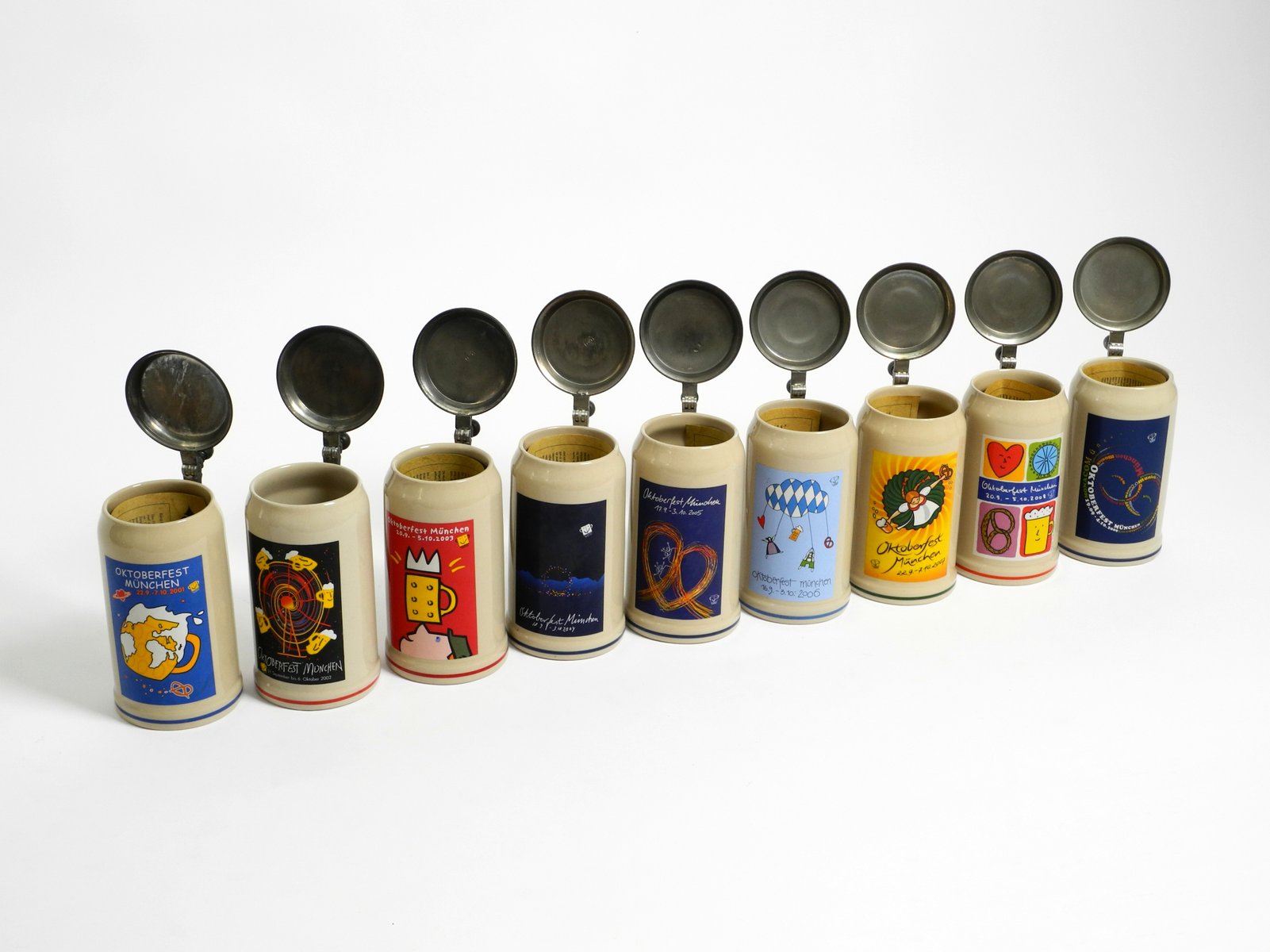 Munich Oktoberfest Beer Pitchers with Tin Lids, 2000s, Set of 9 for ...