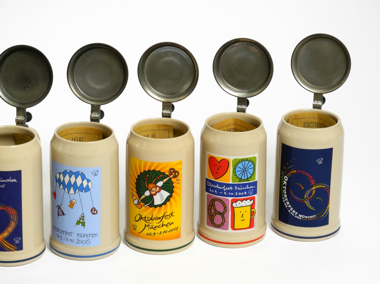 Munich Oktoberfest Beer Pitchers with Tin Lids, 2000s, Set of 9 for ...