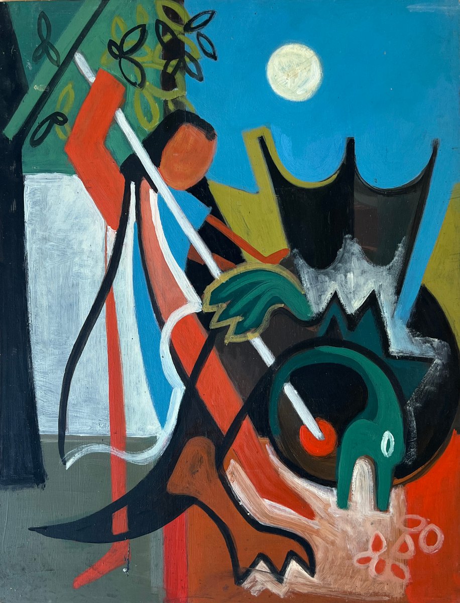 Xavier Albert Fiala, Saint Michel terrassant le Dragon, Oil on Wood for ...
