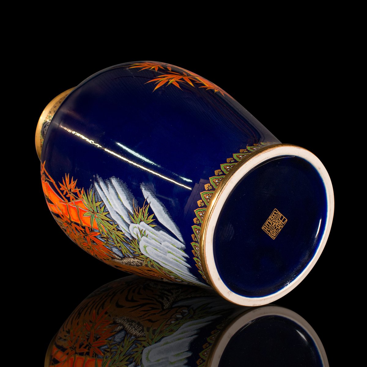 Vintage Chinese Tiger Vase in Blue Lacquered Ceramic, 1980s for sale at ...